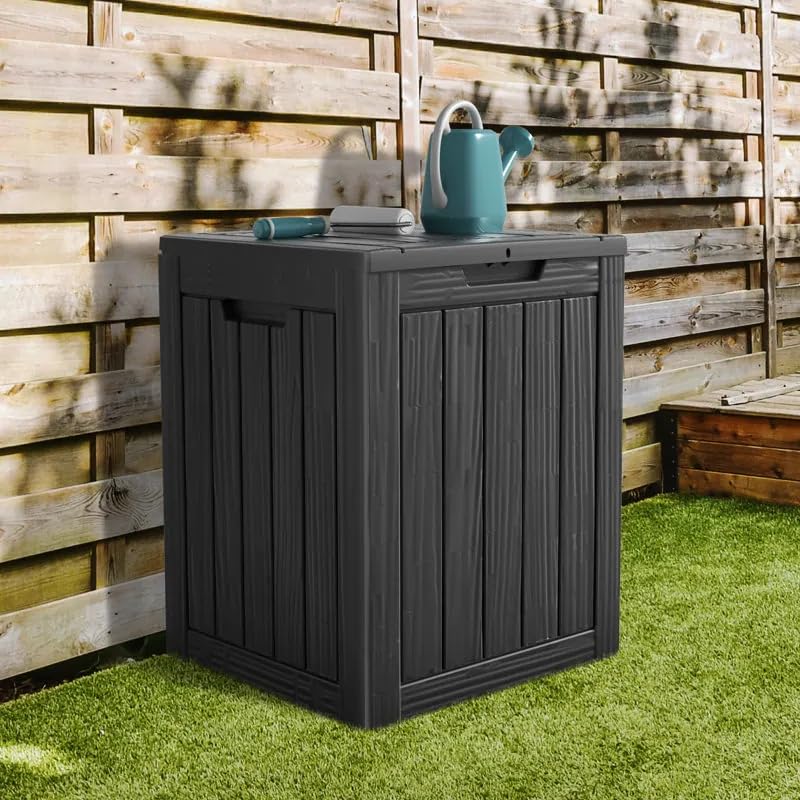 Greeniparty 28 Gallon Outdoor Patio Storage Resin Lockable Deck Box - Black