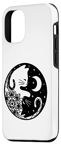 iPhone 13 Black White Yin Yang Moon Mandala Cat Owner Pet Lover Case