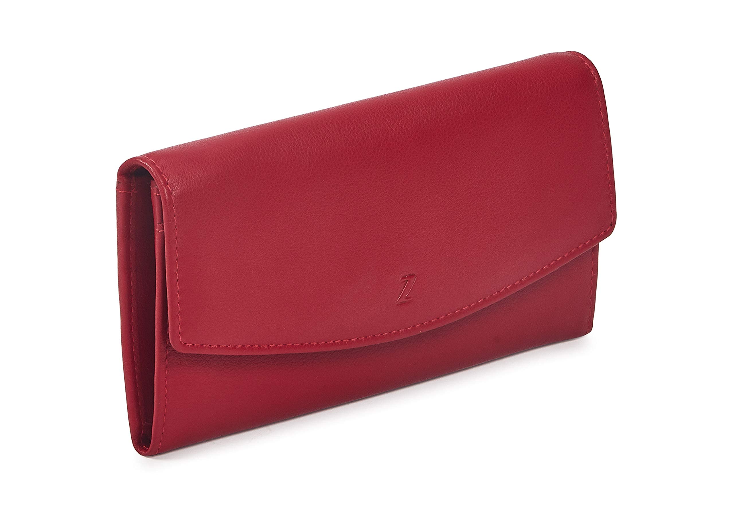 Zinda Genuine Leathers Women’s Wallet Purse Flap Over RFID Protection (Crimson)