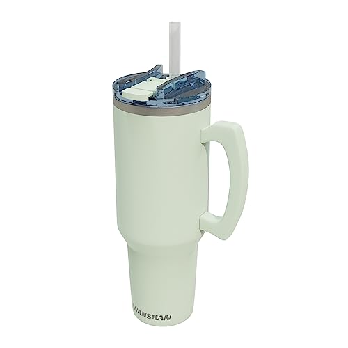 WANSHAN 40 oz Tumbler with Handle and Straw Lid - Steel water bottle Travel Mug Iced Coffee Cup, Insulated Reusable Stainless
