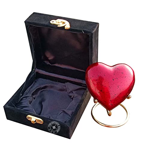 Red Urn Keepsake Mini Heart Cremation Urn with Premium Box & Stand - for Your Loved One Baby Girl & Boy - Small Red Heart Urn for Human Ashes - Perfect Urn for Adults & Infants Valentine Day Gift