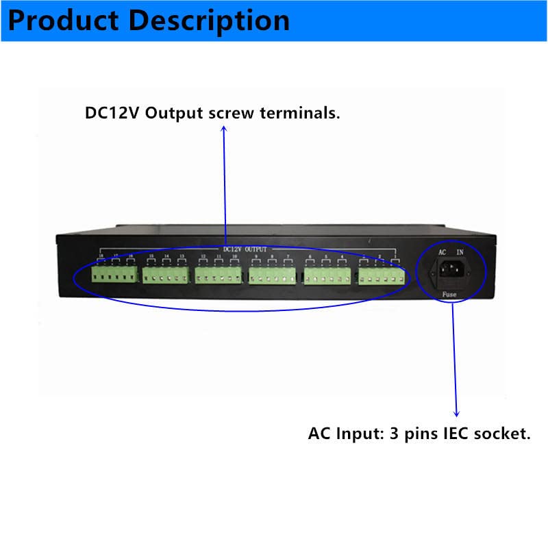 EVERSECU 17CH DC12V 20 Amp 1.5U/19 Rack Mount PTC Fuse CCTV Power Supply with Metal Box, AC Plug for Security Cameras, DVRs, IP Cameras, CCTV Cameras