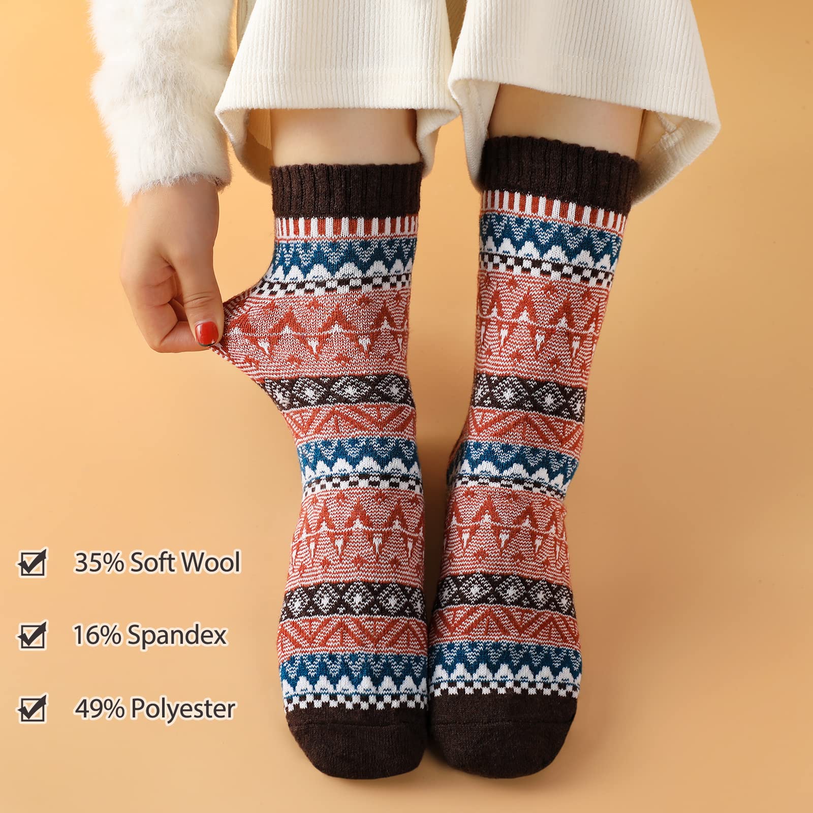 coclothy Wool Socks for Women - Womens Wool Socks Winter Socks for men Warm Thick Knit Wool Soft Vintage Casual Crew Socks