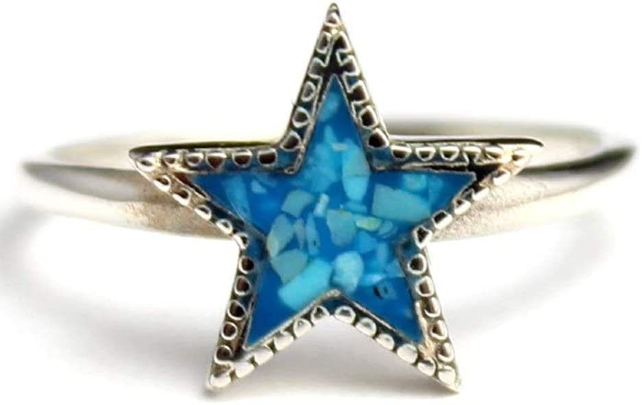 COSUMOSU Sterling Silver Turquoise Star Ring US 8