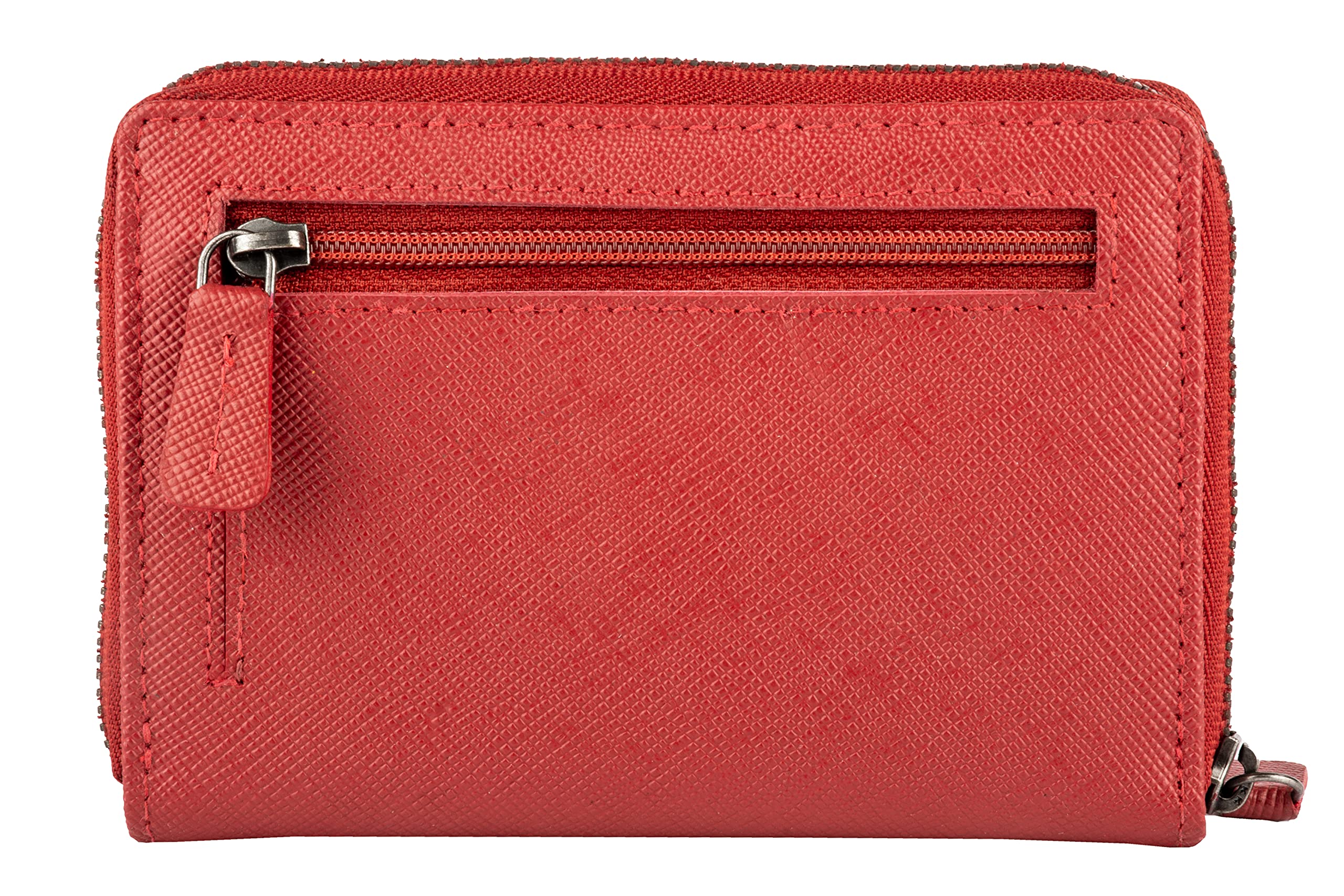 Zinda Genuine Leathers Women’s Wallet Mini Purse Zip Around RFID Protection (Red)