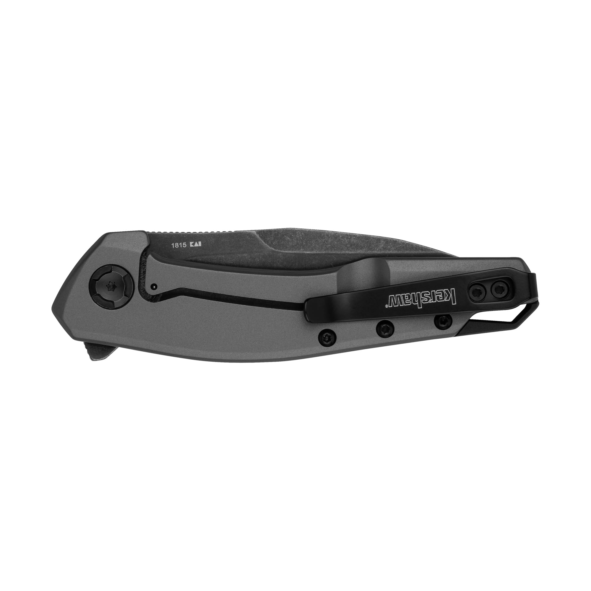 Kershaw Sanctum Pocket Knife, Curved Grey PVD Stainless Steel Handle, 3 inch 8Cr13Mov Blackwash Blade, Pocketclip