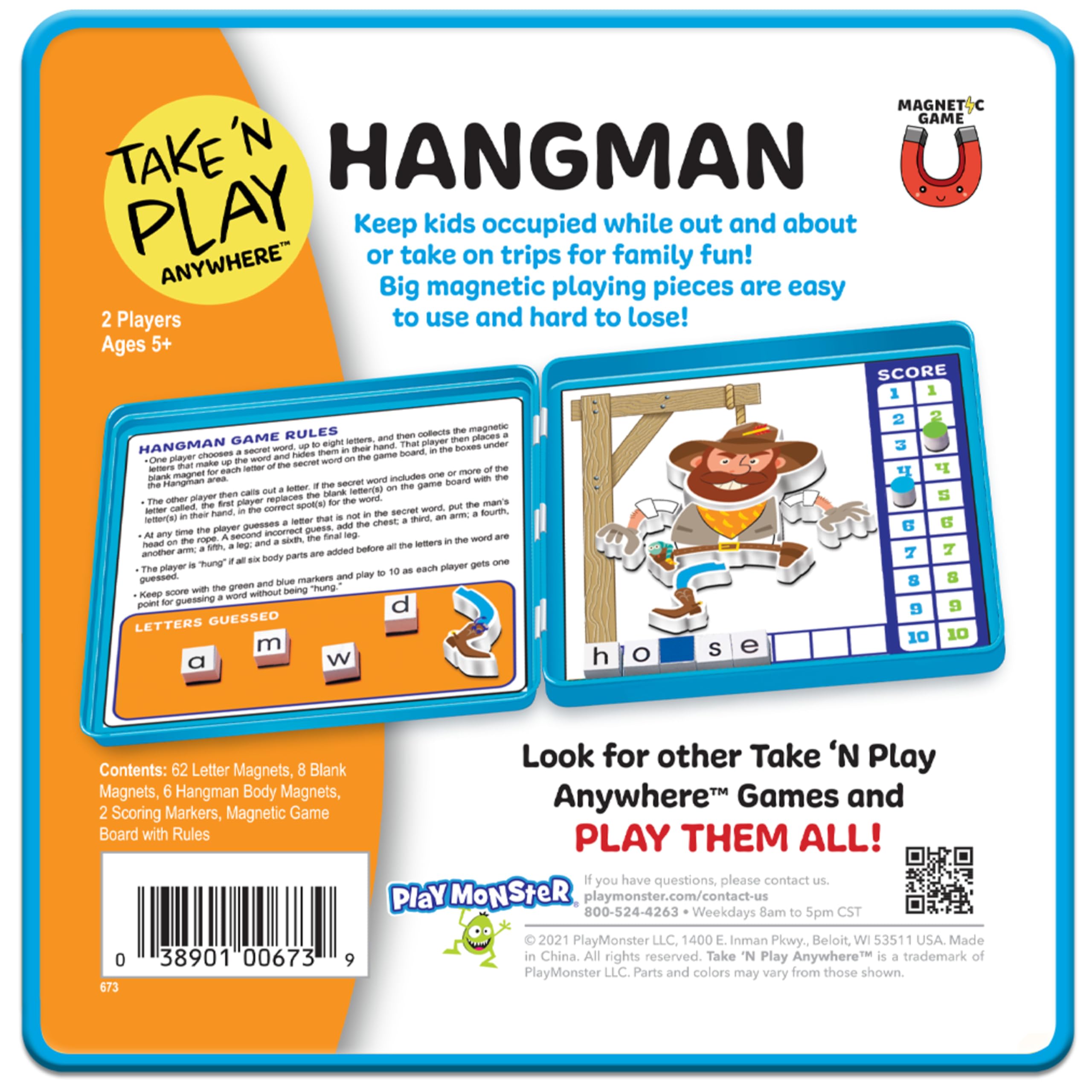 PlayMonster Take N Play Anywhere β Hangman β Easy to Use, Hard to Lose β Fun on the Go Travel Game β For Ages 5+