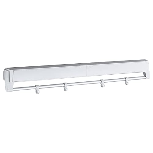 GNJINX Collapsible Wall Mounted Clothes Laundry Drying Rack - 7 Drying Rods with Towel Bar and Hooks, Space-Saver for Bedrooms Bathrooms Laundry Room Patios and Balcony - Easy to Install, White