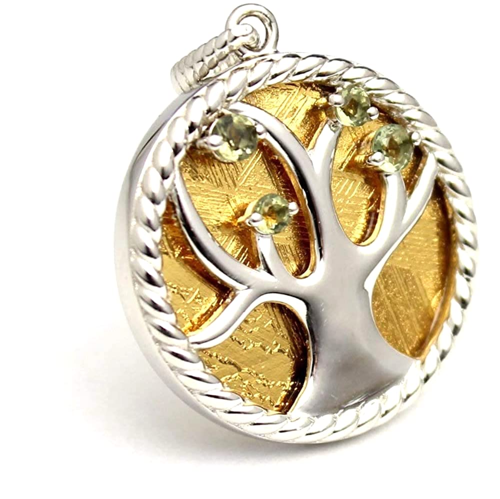 COSUMOSU Tree of life Moldavite Meteorite 925 Sterling Silver round Pendant (gold)