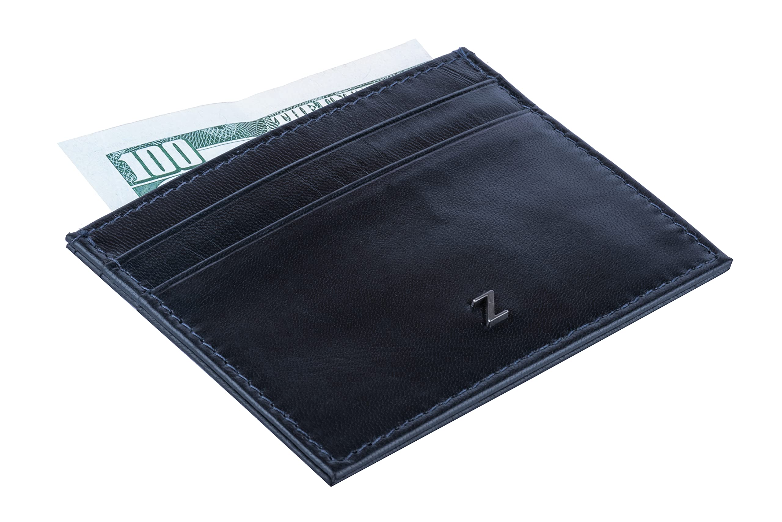Zinda Genuine Leathers Card Holder Slim Wallet RFID Protection Unisex (Navy)