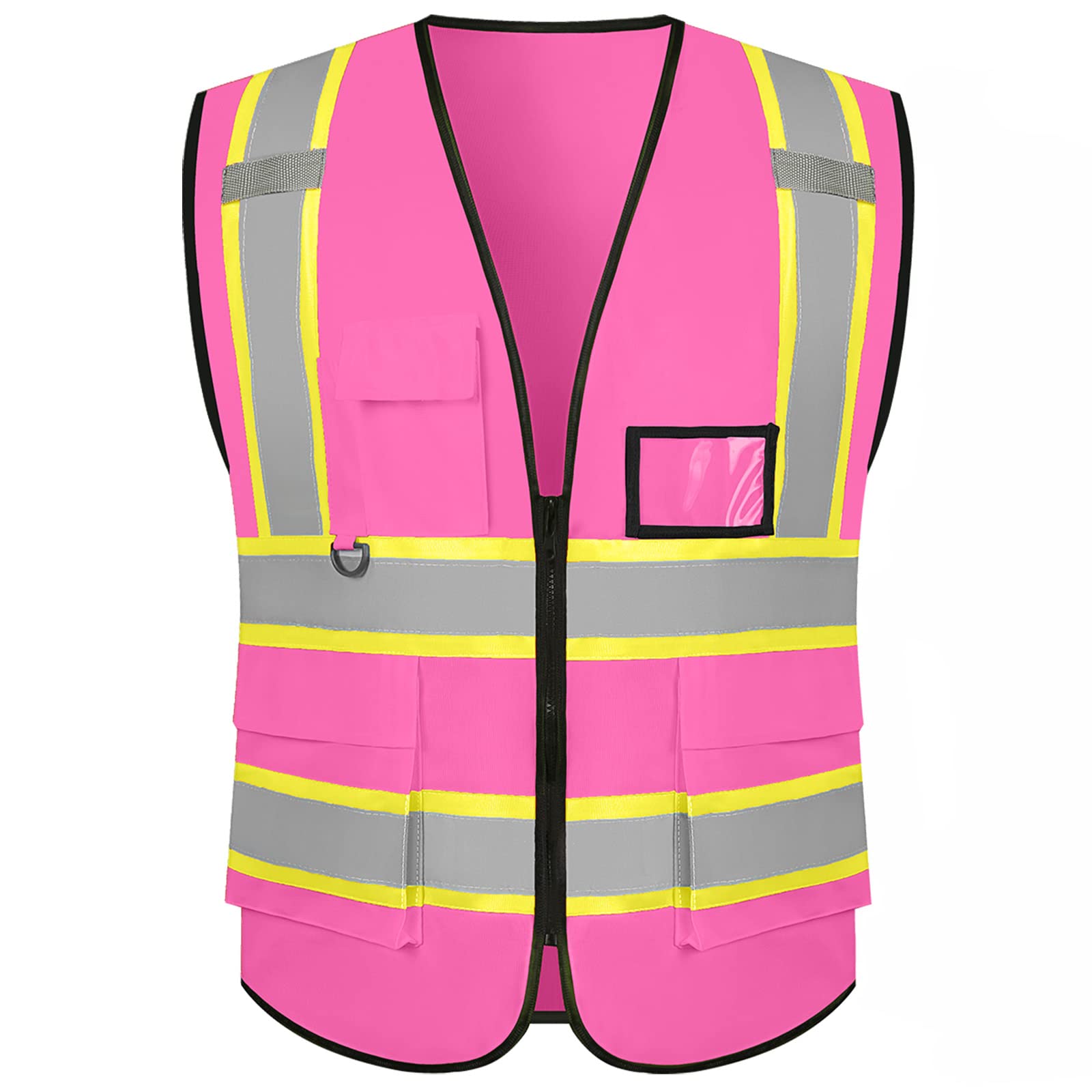 evershare Pink Safety Vest Reflective High Visibility with 5 Pockets and Zipper Class 2 for Men and Women Unisex Fluorescent Construction Security Volunteer Outdoor Traffic Workwear