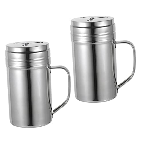 Housoutil 2pcs Seasoning Jar with Handle Glass Sauce Bottles Stainless Steel Containers Terrarium Salt and Pepper Shakers Storage Jar Seasoning Shaker Stainless Steel Pepper Shakers Salt Jar