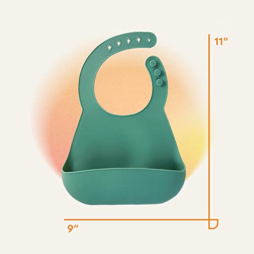numnum Silicone Bib for Babies & Toddlers | Waterproof, Soft, BPA Free 100% Food Grade Silicone | Self Feeding, Adjustable Fit, Unisex (Glacier Green)
