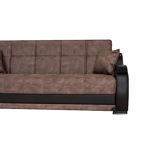 Go Green Woods Zambak Leather and Fabric Sleeper Sofa and Upholstered Accents in Brown Solid Wood Frame for Heavy Use