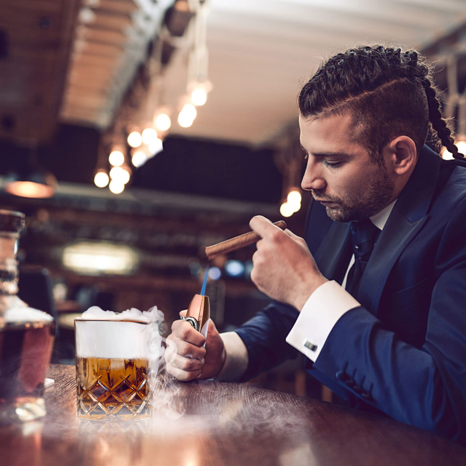 Cocktail Smoker Kit with 2 Torch, Old Fashioned Cocktail Kit with 4 Flavors Wood Chips, Bourbon Drink Smoker Infuser Kit, Whiskey Smoker Kit For Your Friends, Husband, Dad As Gift(No Butane)
