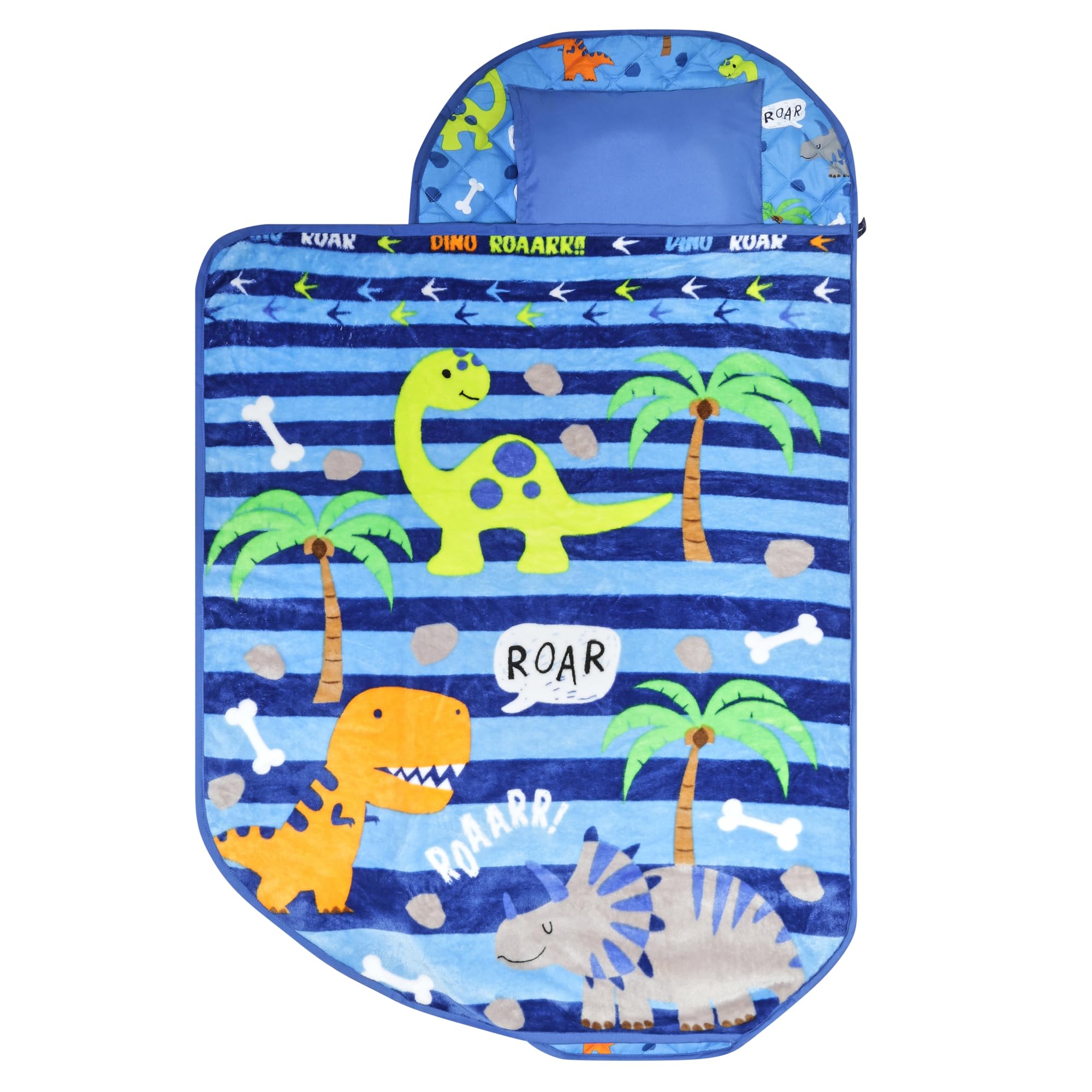 EVERYDAY KIDS Cute Preschooler and Toddler Cot Nap Mat for Home, Daycare, Preschool and Kindergarten; Easy to Roll Sleeping Mat with Elastic Straps, Pillow and Blanket