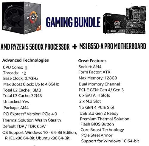 INLAND Performance 2TB NVMe PCIe Gen 4.0 M.2 2280 SSD + AMD Ryzen 5 5600X Desktop Processor 6-core Unlocked Bundle with MSI B550-A PRO AM4 DDR4 ATX Motherboard