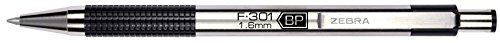 Zebra Pen F-301 Retractable Ballpoint Pen, Stainless Steel Barrel, Bold Point, 1.6mm, Black Ink, 12-Pack