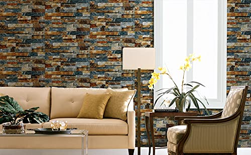 LiKiLiKi Stone Brick Wallpaper Peel and Stick Wallpaper Removable Kitchen Wall Covering Roll Home Use Decoration Self Adhesive Vinyl 17.71''x118''