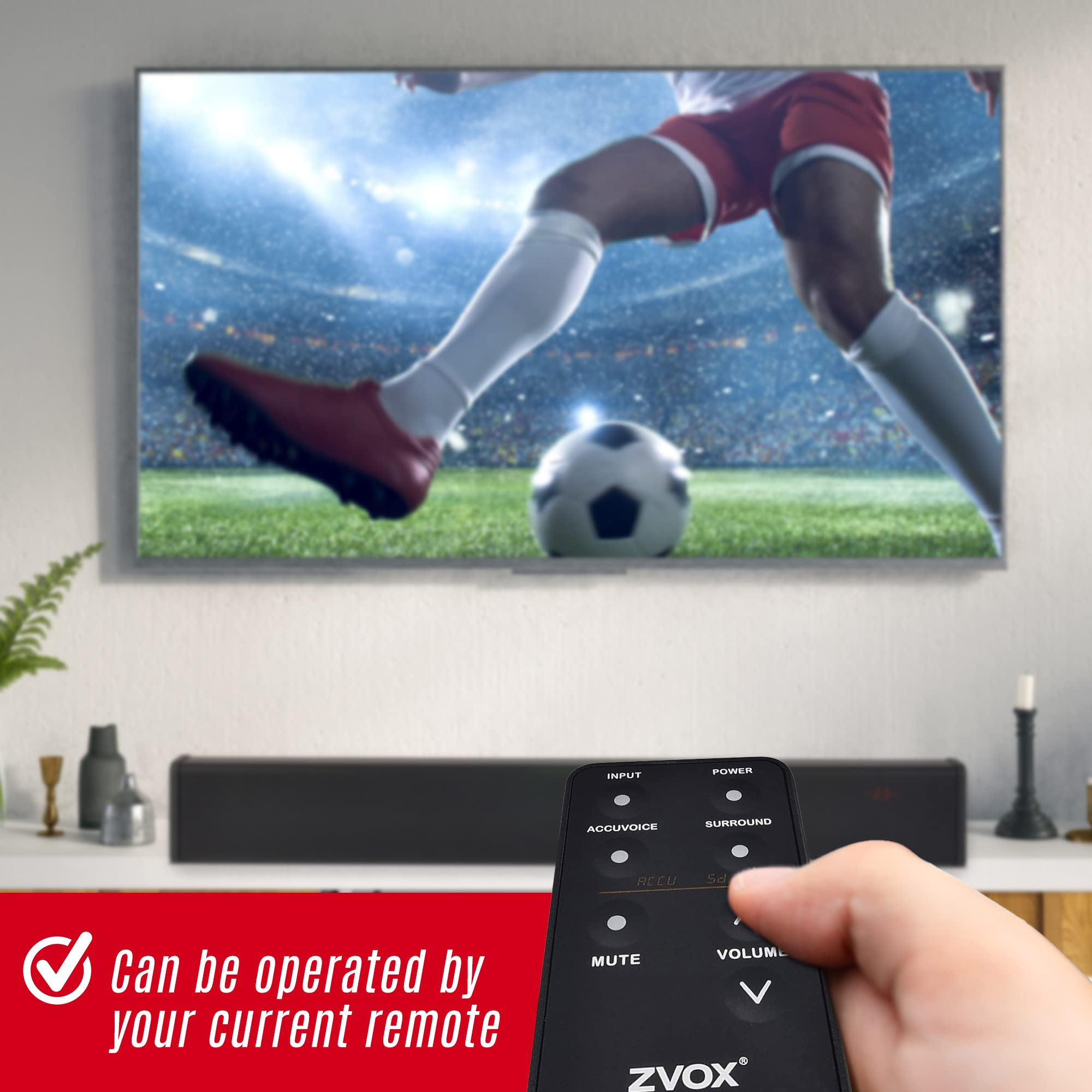 ZVOX SB500 Soundbar for TV, Home Speaker Bar Works with 50" to 90" TVs, Soundbar with Subwoofer Built-in, 6 Modes AccuVoice Dialogue Boost, Multi-Zone Audio and Hearing Technology