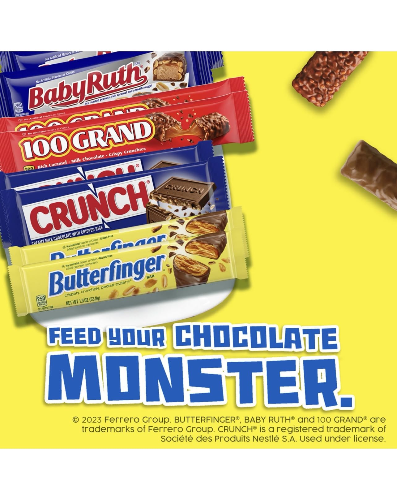 Butterfinger, CRUNCH, Baby Ruth and 100 Grand, Full Size Bars (36 ct) + XALEZ TM Gift Box