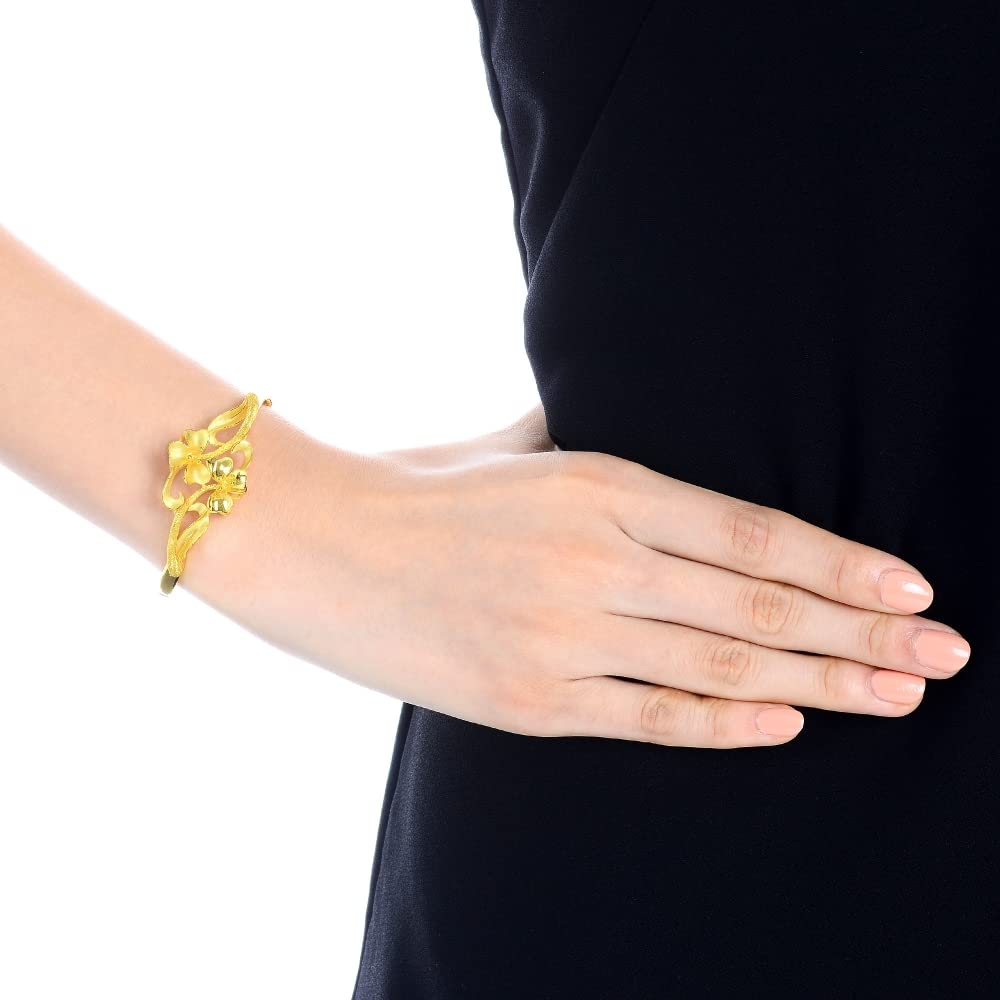 CHOW SANG SANG 999.9 24K Solid Gold Price-by-Weight 20.58g Gold Flower Bangle for Women 71576K | 6 (Wrist Size:14-15 CM)