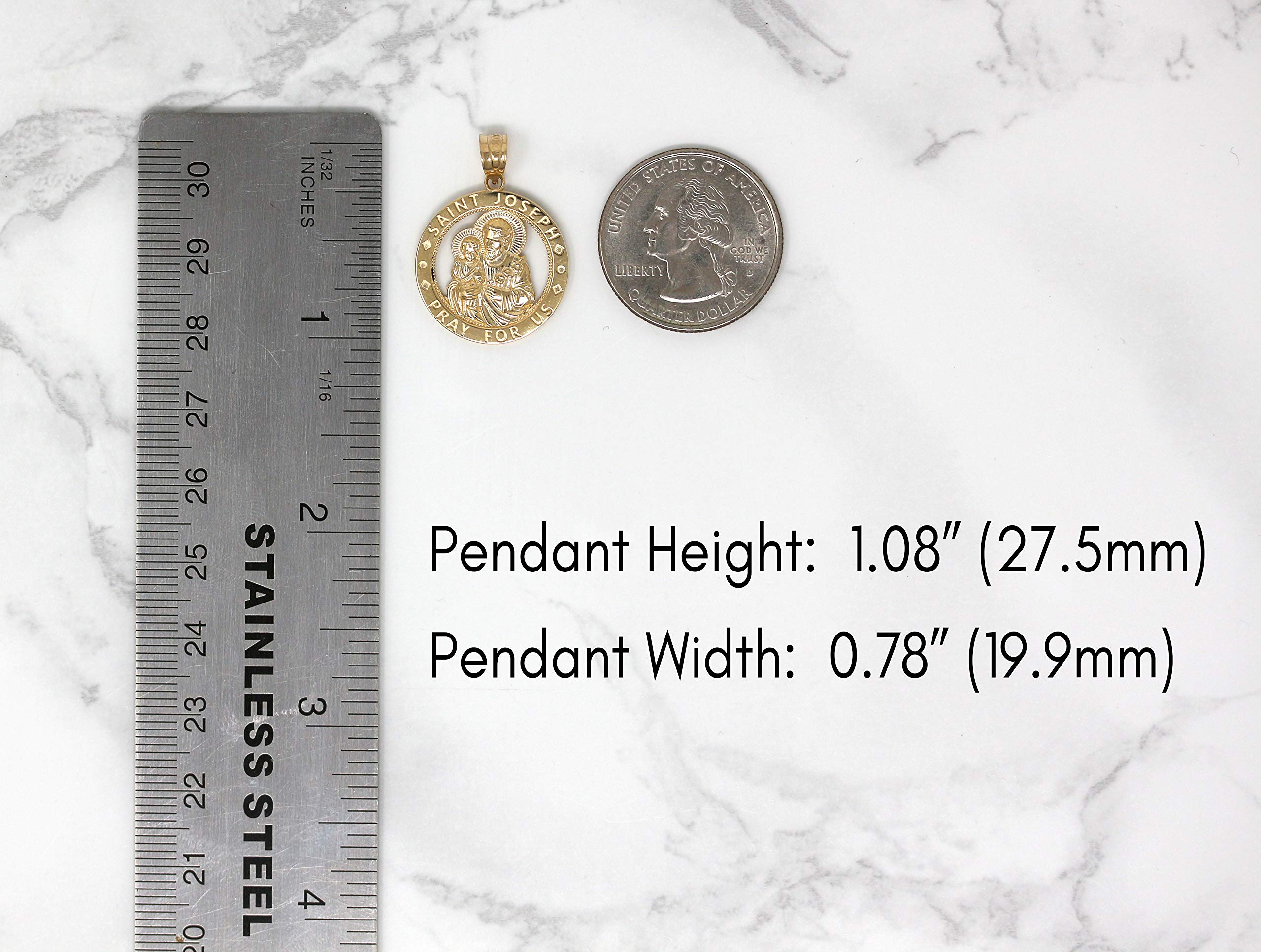 CaliRoseJewelry 14k Saint Joseph Pray for Us Round Charm Pendant in Yellow Gold