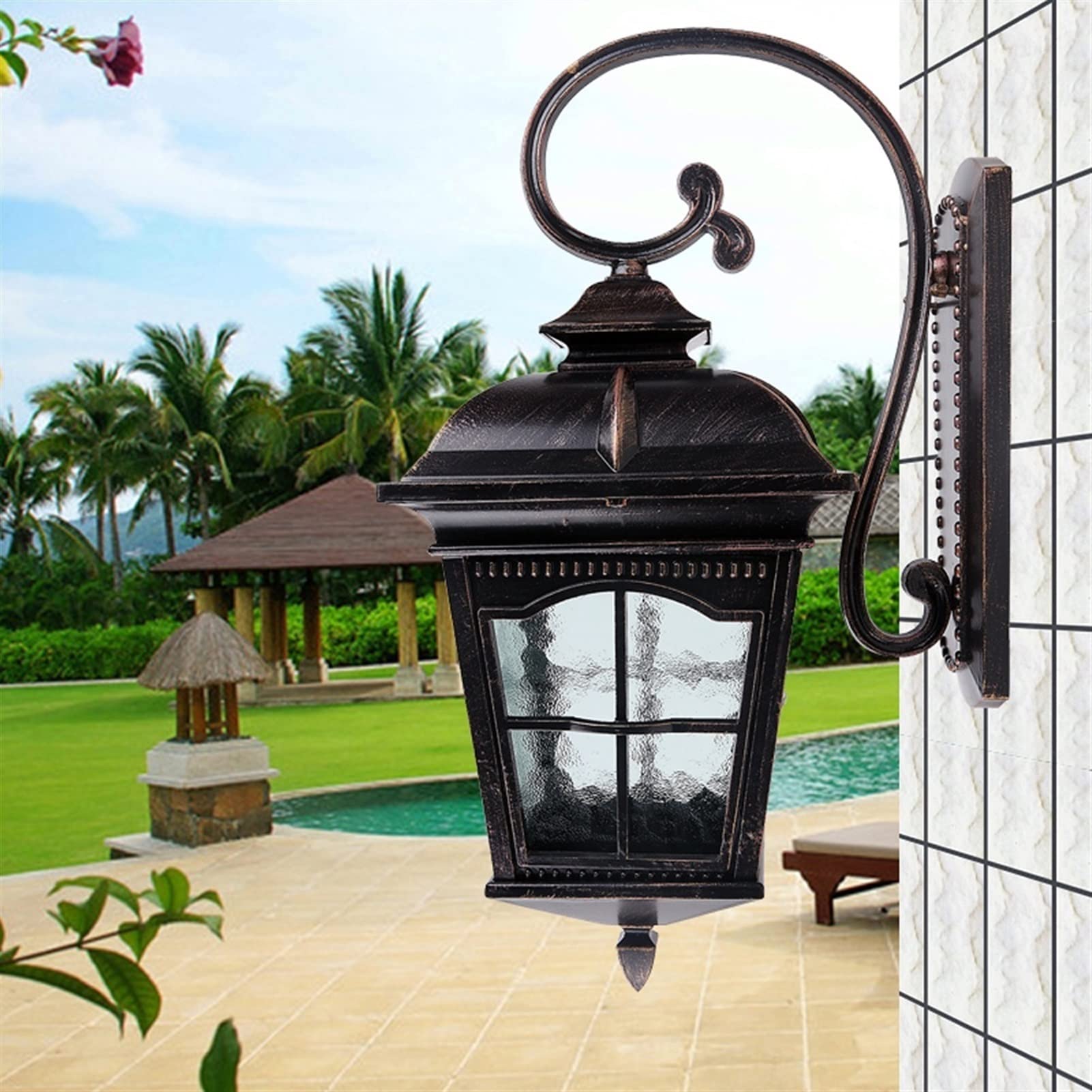 Zziyj Aluminum Waterproof Glass Cross E27 Waterproof Wheel Mall Hotel Home Garden Exterior Wall Light Lantern Rainproof Retro Victoria Classic Wall Lamp Balcony Terrace Wall Sconce