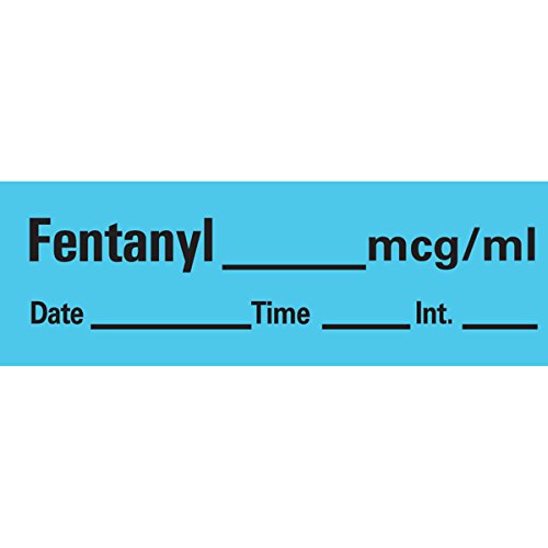 PDC an-7 Anesthesia Removable Tape with Date, Time & Initial, Fentanyl Mg/Ml, 1/2" Width, 500" Length, 333 Imprints, Blue