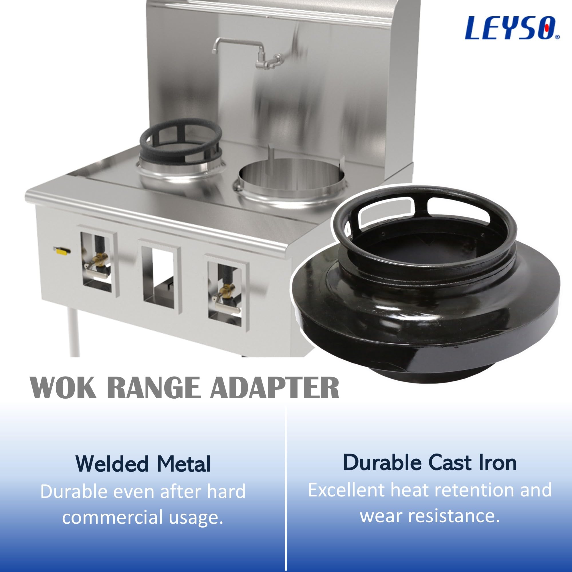Leyso Chinese Wok Range Adapter/Reducer with 13-Inch Cast Iron Rim - Convert The Large Wok Well to Smaller Size (18" to 13")