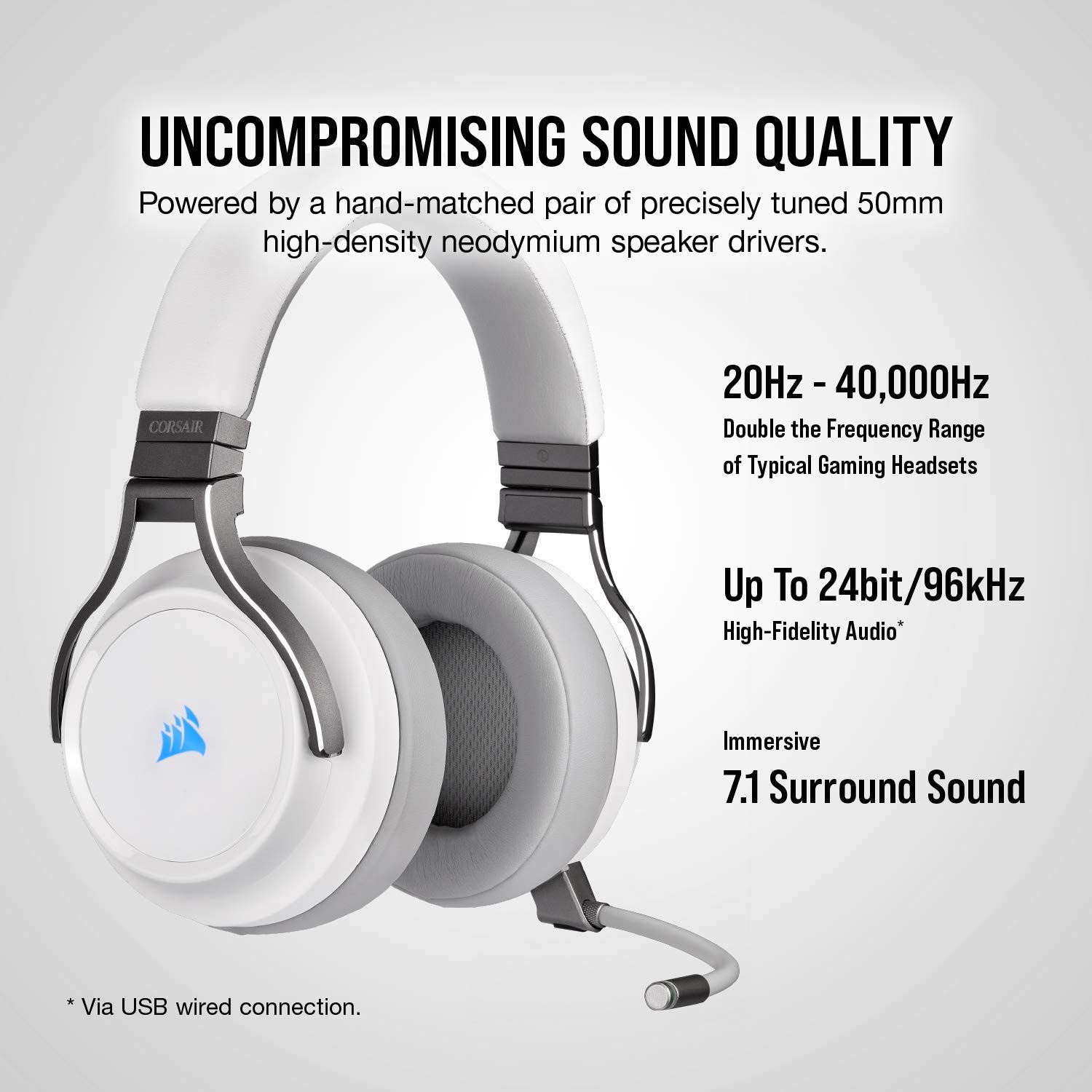 CORSAIR Virtuoso RGB Wireless High-Fidelity Gaming Headset, White, CA-9011186-NA (Renewed)