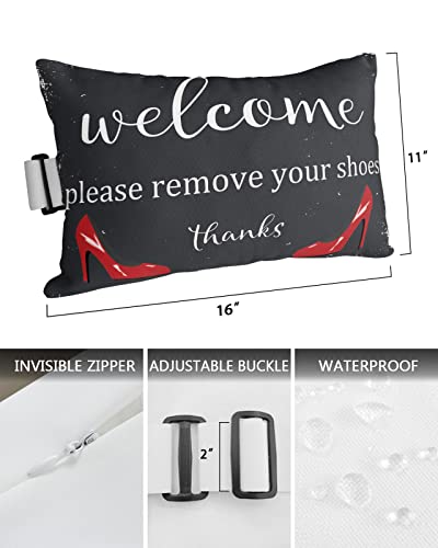SEVENBABU Throw Pillows with Strap, Neck & Lumbar Support Pillow Oudoor Patio Pillows, Welcome Red High Heels Pillow for Recliner, Beach Chair, Office Chair, Sofa, Armchair