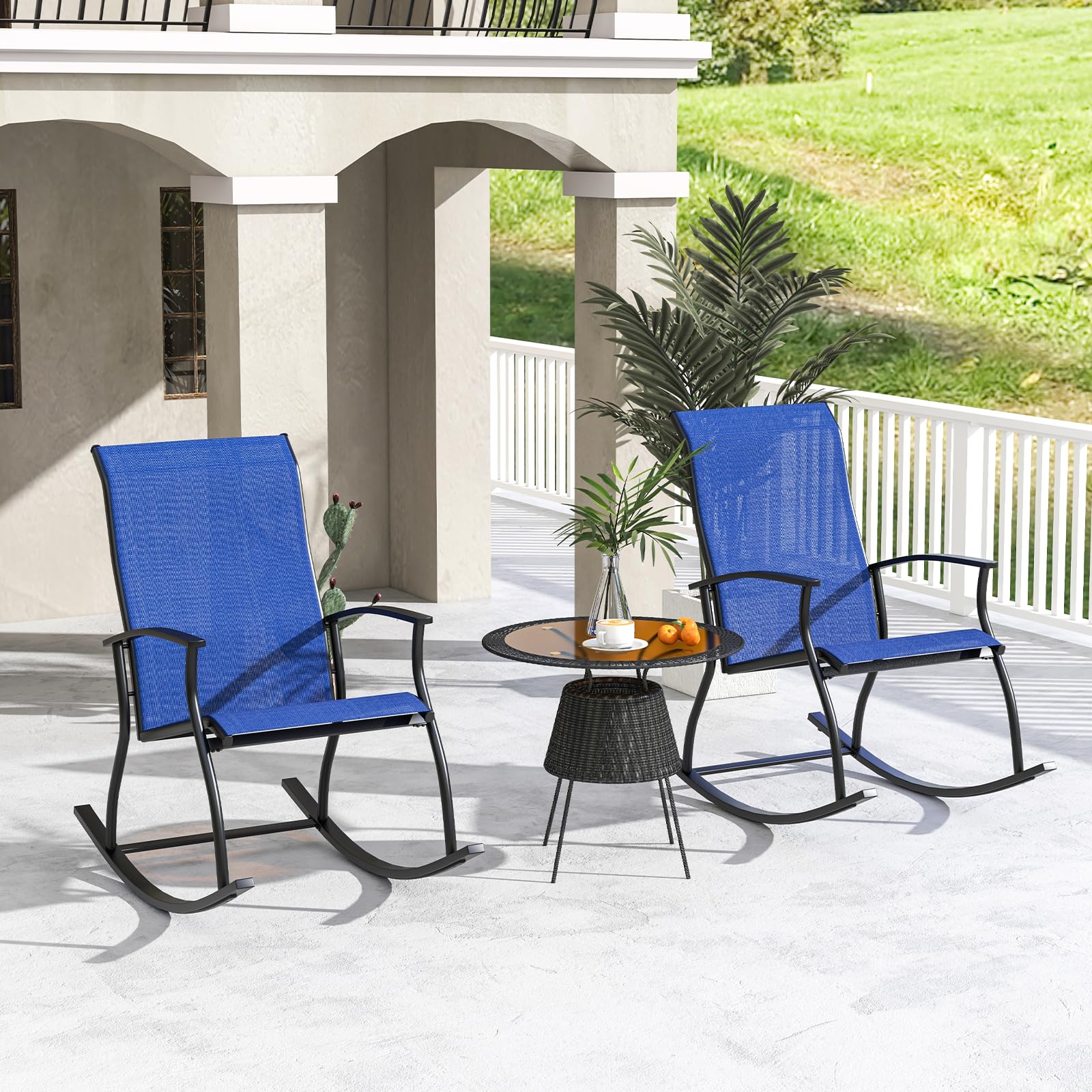 Giantex Outdoor Rocking Chair Set of 2 - Patio Rocking Chairs w/Breathable Backrest, Sturdy Metal Frame & Safe Ergonomic Design, Cozy Fabric Rocker for Backyard, Poolside, 330 lbs, Navy