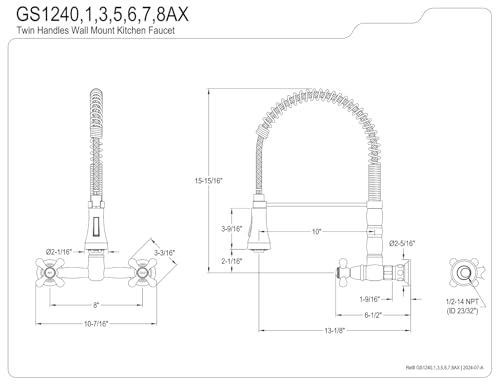 Kingston Brass GS1240AX Heritage Pull-Down Sprayer Kitchen Faucet, Matte Black