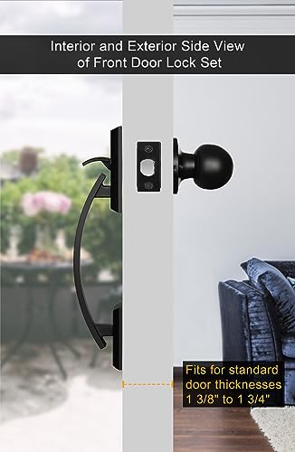 goldenwarm Black Front Door Knob Handle, Entry Door Handle and Reversible Handle Knob, Single Cylinder Front Door Handle Only, Matte Black Front Door Entry Handleset, Entry Way Door Handle