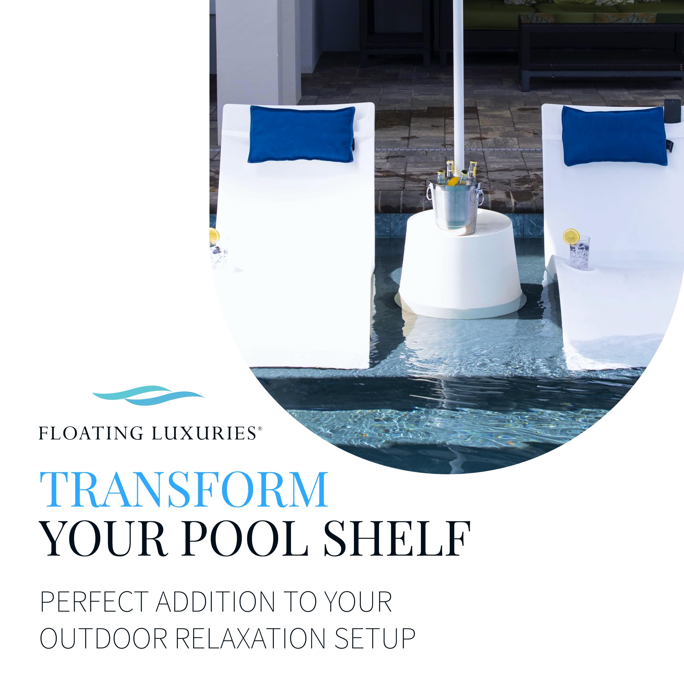Floating Luxuries Kai Shelf Lounger Resort Pillow, Resort-Like Comfort, Pool Accessories, Adjustable Velcro Strap, Set of Two, Pacific Blue