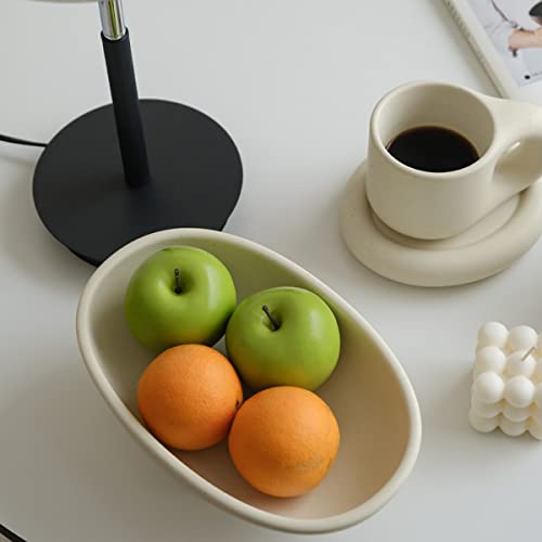 WENSHUO Three-Legs Ceramic Fruit Bowl for Kitchen Counter, Decorative Bowl for Table Décor, 10-inch Oval Large Bowls for Breads, Matte Crème