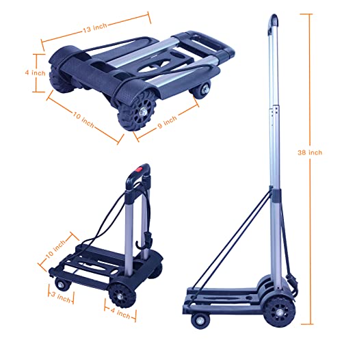 Dolly Cart Foldable with Wheels Heavy Duty 4 Wheel Solid Construction Utility Folding Hand Truck is Compact and Lightweight Suitable for Baggage Personal Travel Moving and Office Use