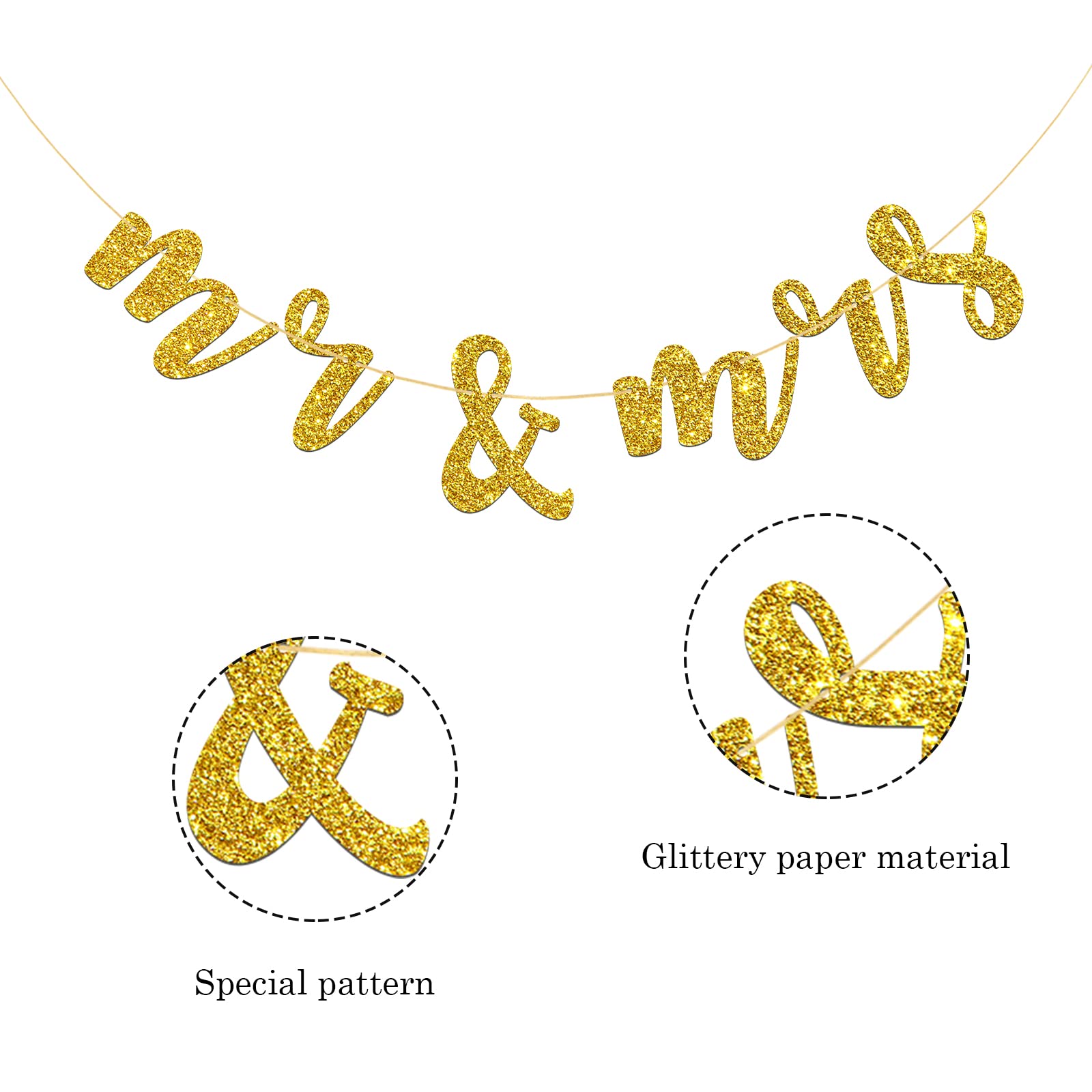 Mr & Mrs Banner for Bridal Shower, Engaged, We Still Do, Groom Bride Wedding Party Decorations (Gold Glitter)