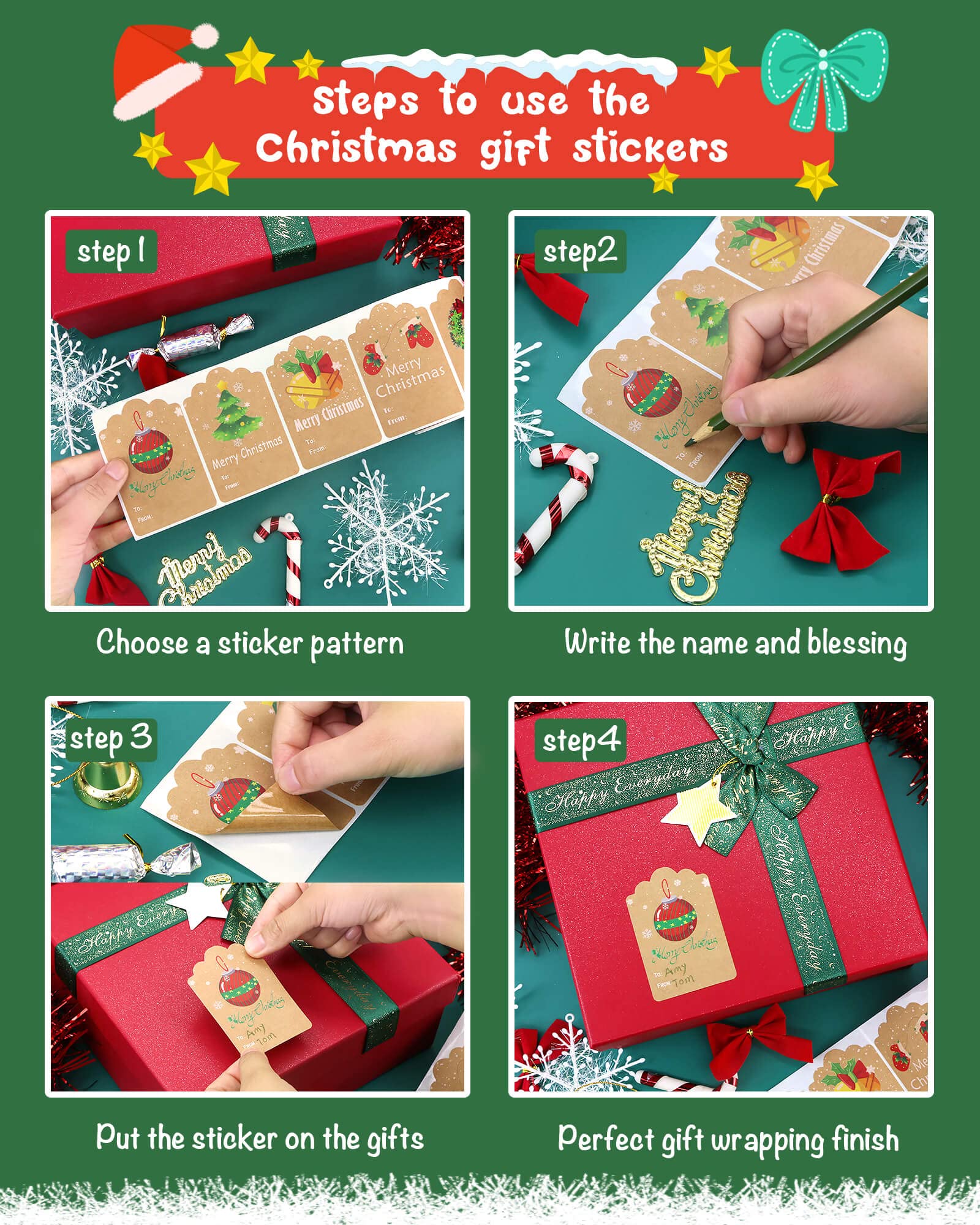 Christmas Gift Tag Stickers Christmas Gifts Name Tags Merry Christmas Tag Stickers 200 Pieces Kraft Self Adhesive Labels Xmas Gift Stickers Holiday Tag