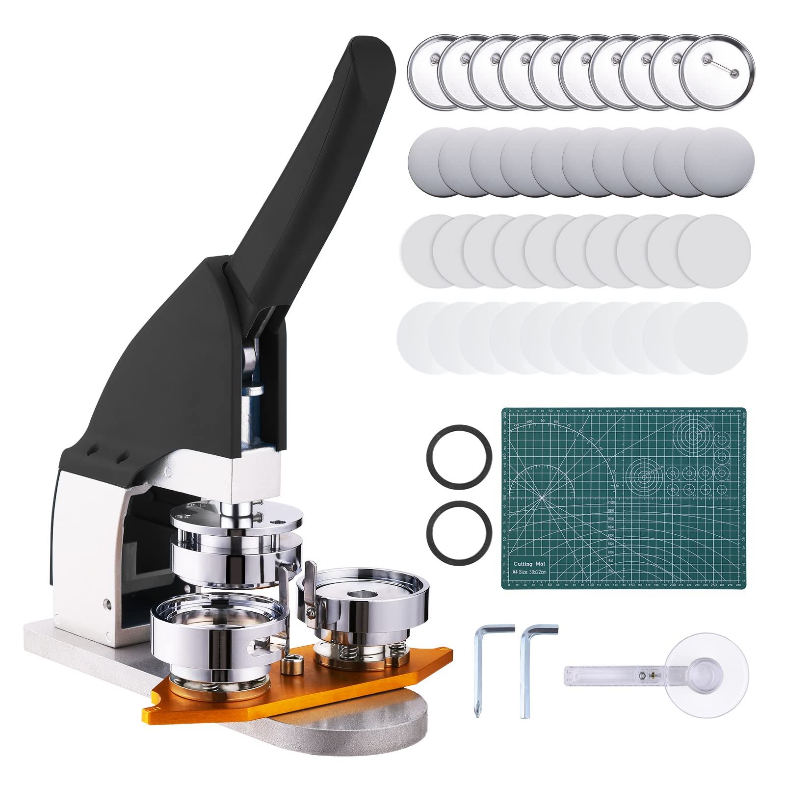 Button Maker Machine 58mm/2.25 inch(3th Gen) Installation-Free, DIY Draw Pictures Pin Maker Machine Kit, Badge Punch Press for Kids with Free 300pcs Button Parts, Circle Cutter & Cutting Mat