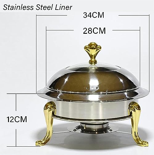 Chafing Dish Buffet Set, Round Durable Chafer and Buffet Warmer Set, Stainless Steel Chafer for Kitchen Party Dining Buffet,Gold,Stainless Steel Liner (Silver Stainless Steel Liner)