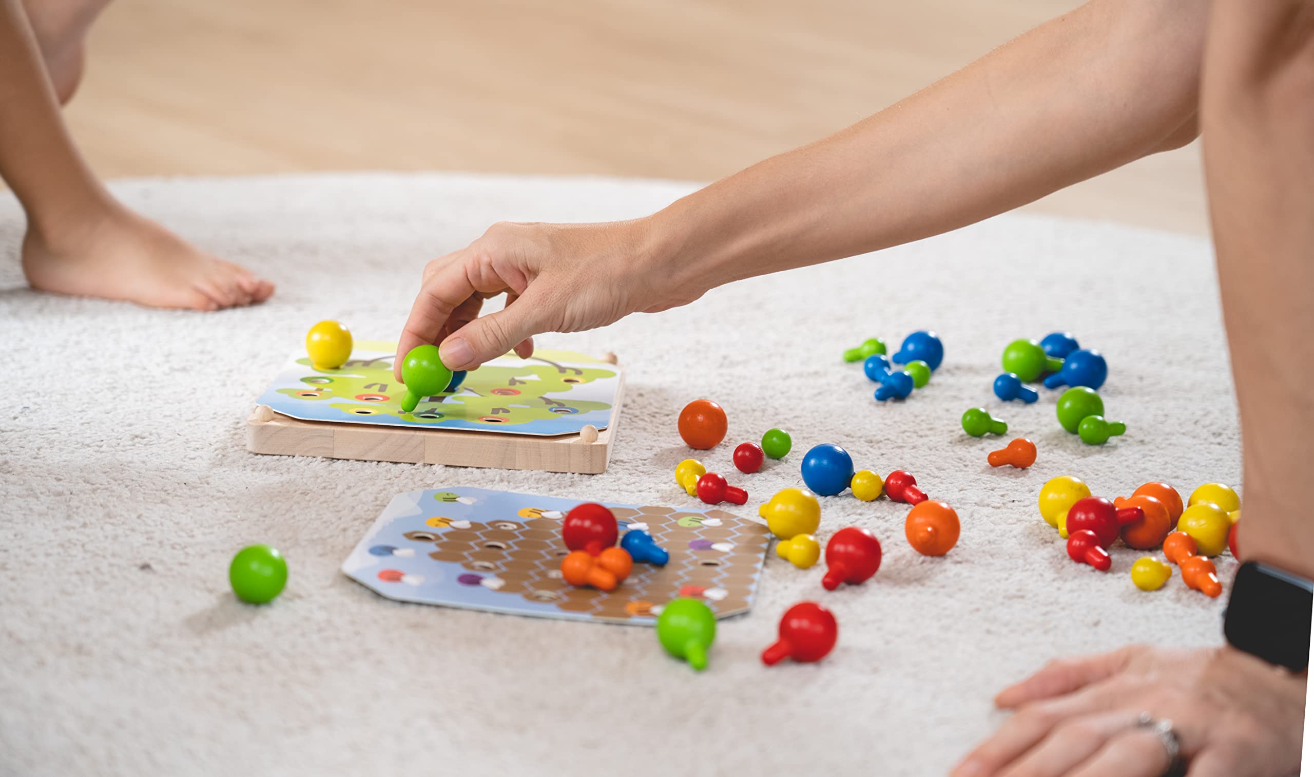 PlanToys Creative Wooden Peg Board With 3 Double Sided Cards (5399) | Sustainably Made from Rubberwood and Non-Toxic Paints and Dyes