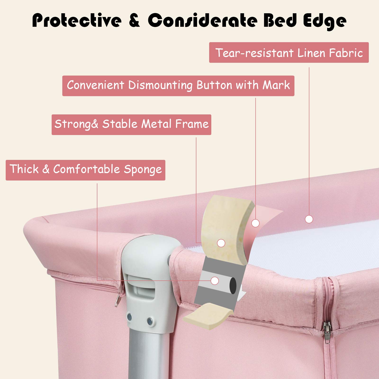 INFANS Baby Bassinet Bedside Crib, Newborn Bedside Sleeper Crib for Infants, Adjustable Height, Breathable Mesh, Detachable Washable Mattress, Portable Bassinet with Carrying Bag (Pink)
