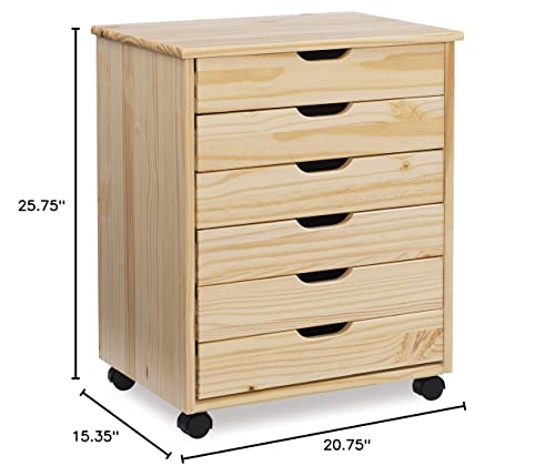 Linon Home Decor Products Corinne Six Drawer Wide, Natural Rolling Cart