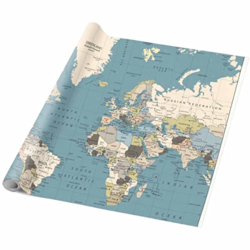 InterestPrint World Map America Wrapping Paper Design for Easter Valentine's Day Birthday, 1 Roll