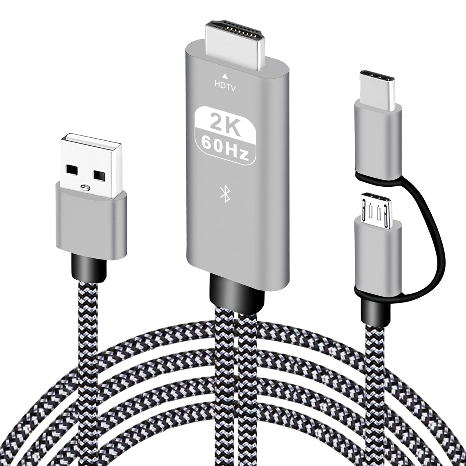 Hdiwousp 2 in 1 Micro USB/Type C to HDMI Cable for All Android Phone, HDMI Adapter 1080P HD HDTV Mirroring Charging Cable to TV/Projector/Monitor 6.6ft