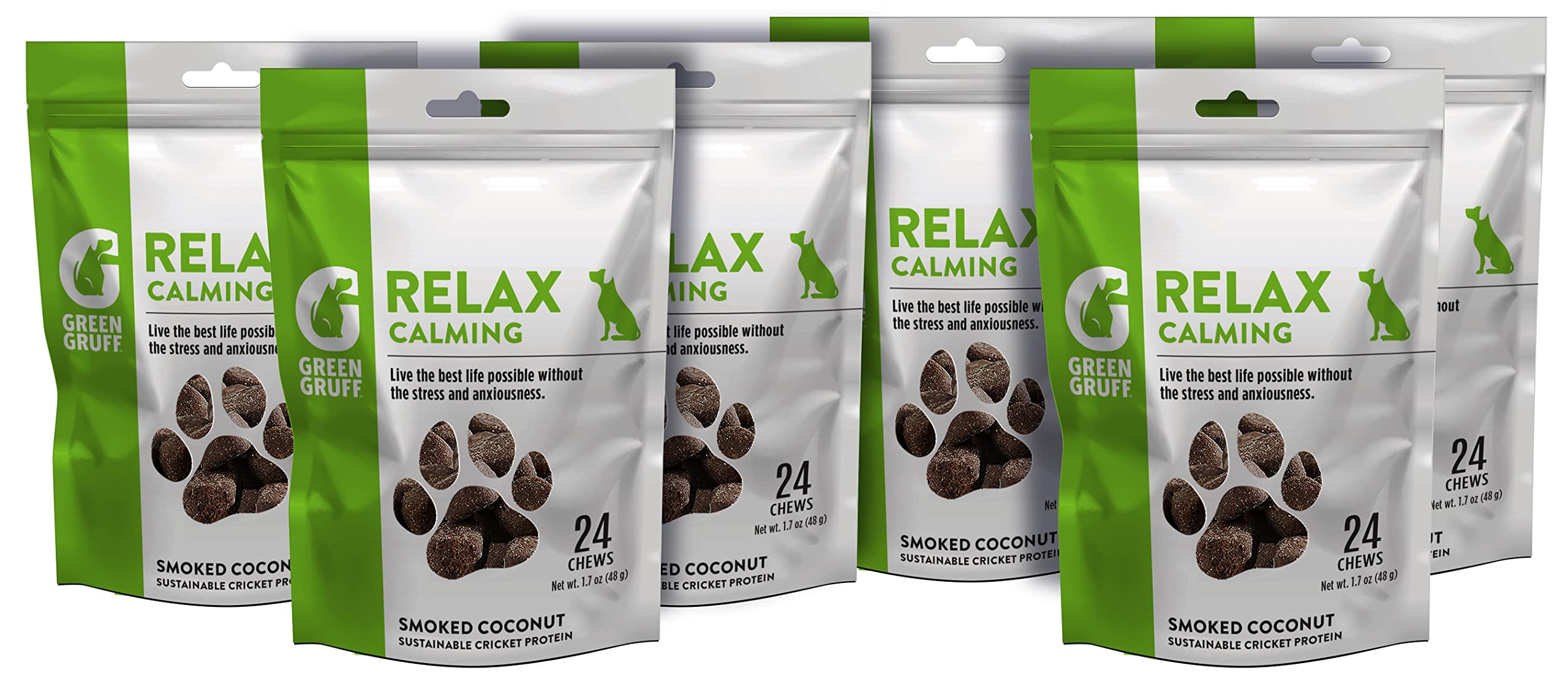 Green Gruff Calming Chews for Dogs - Organic Calming Dog Supplement - Veterinarian Approved - Dog Calming Treats to Relieve Stress, Separation, Storms, Fireworks, Travel - 24 Chews (6 Pack)