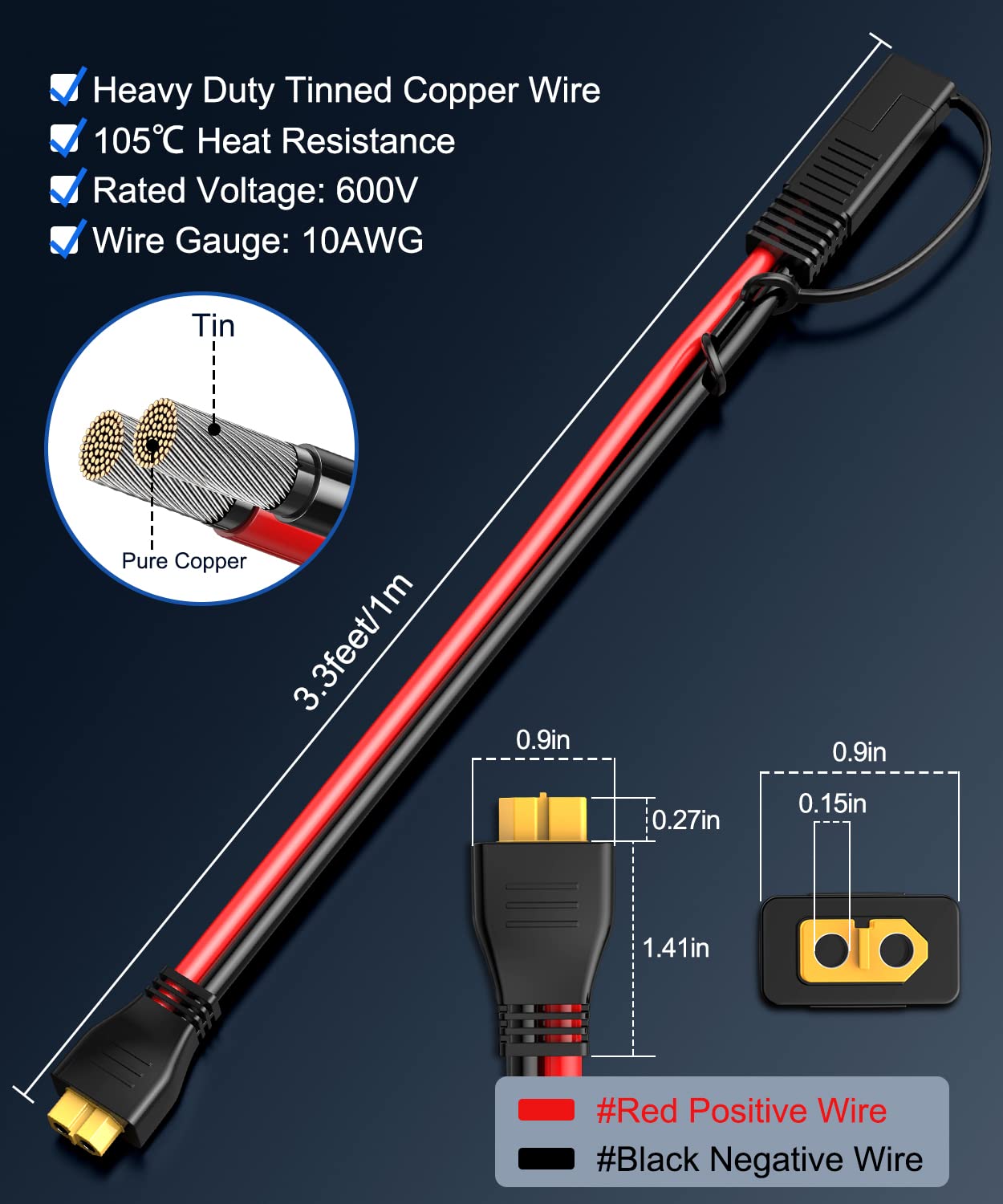 ELECTOP 10AWG SAE to XT60 Connector Extension Cable, SAE Plug XT60 Female Adapter Charger Solar Panel Cable Connector Kit for Solar Generator Portable Power Station with SAE Polarity Reverse Adapter