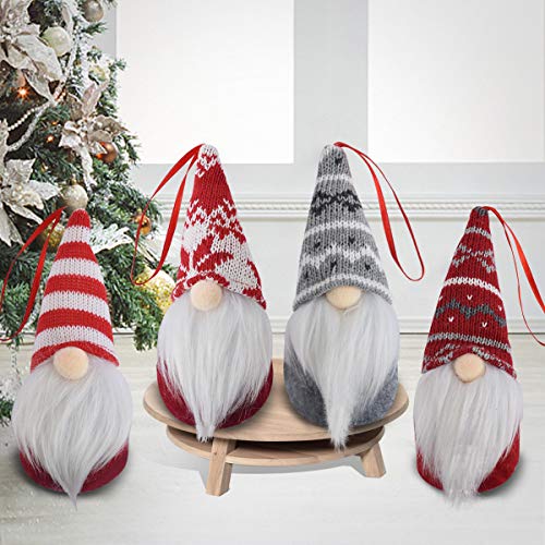 Christmas Gnome Ornaments 4Pack, Christmas Hanging Decorations Swidish Plush Gnome Tomtees,Xmas Plush Scandinavian Santa Beard Ornaments for Christmas Tree Fireplace Home Decor (A)